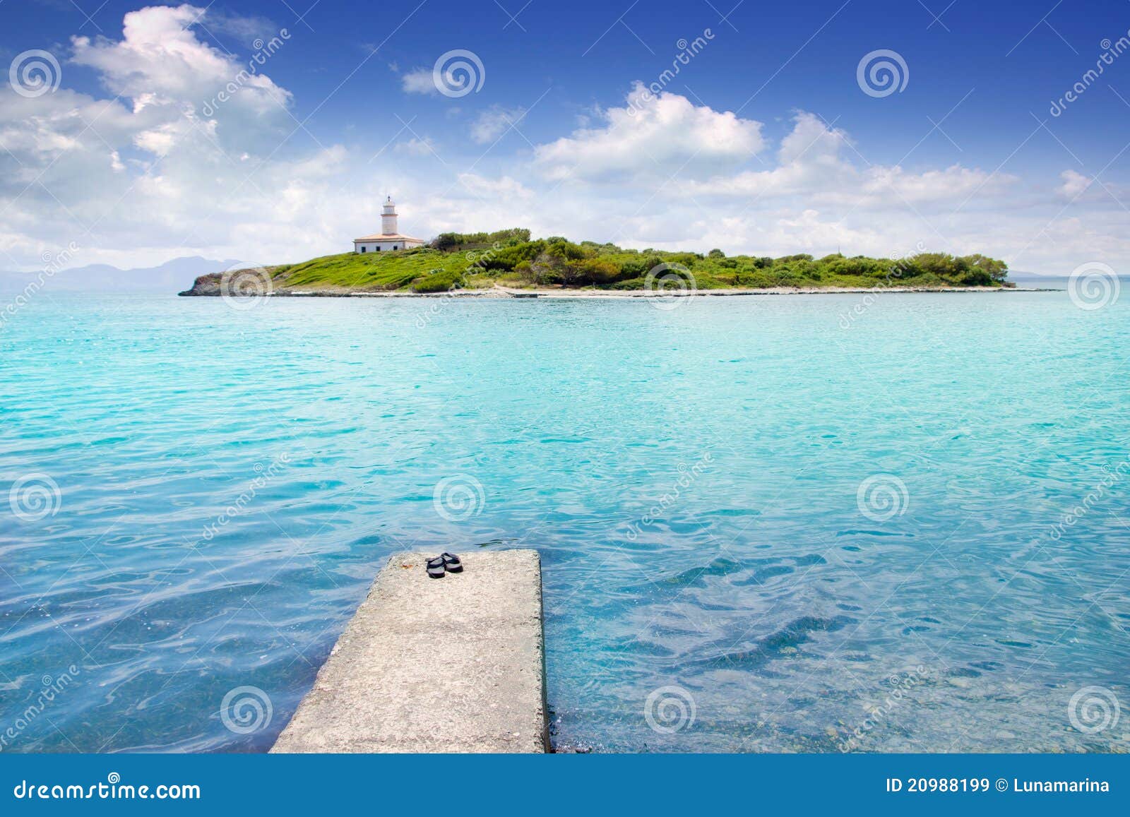 Alcanada Alcudia Mallorca with Aucanada Island Stock Image - Image of ...