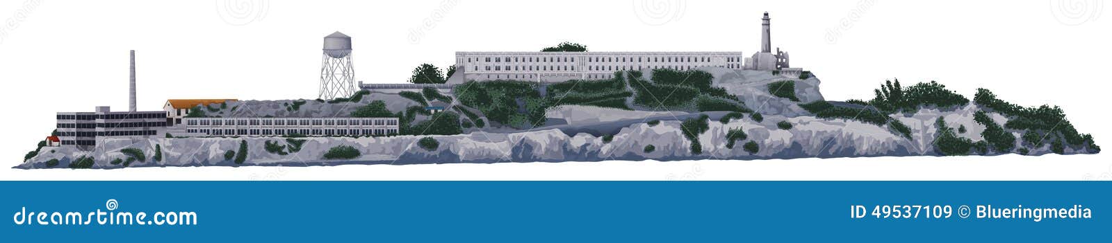 Alcatraz Island View From The Sea. Colorful Vector Flat Illustration ...