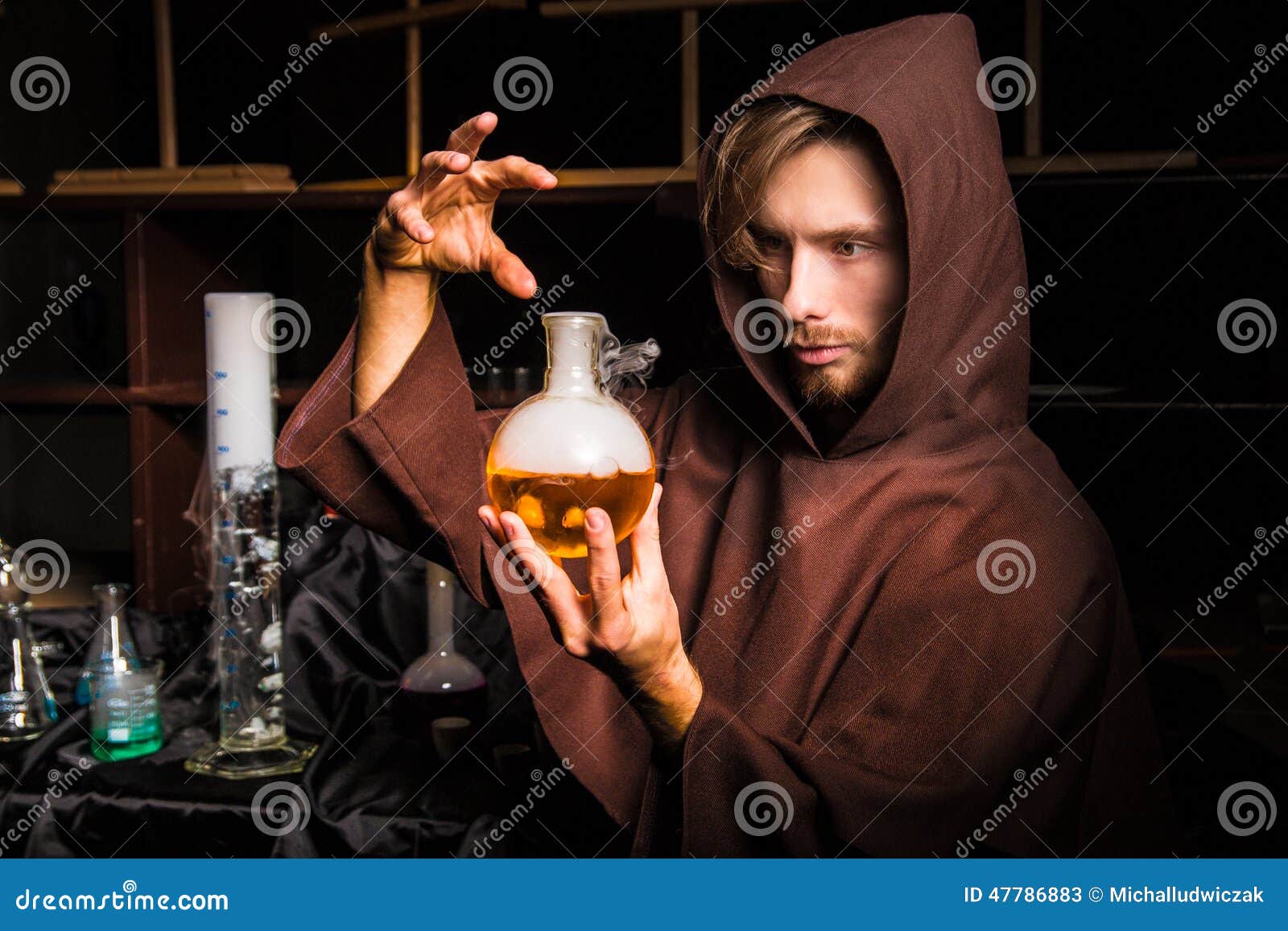 Alchemist in Chemical Laboratory Prepares Magical Liquids Stock Image ...