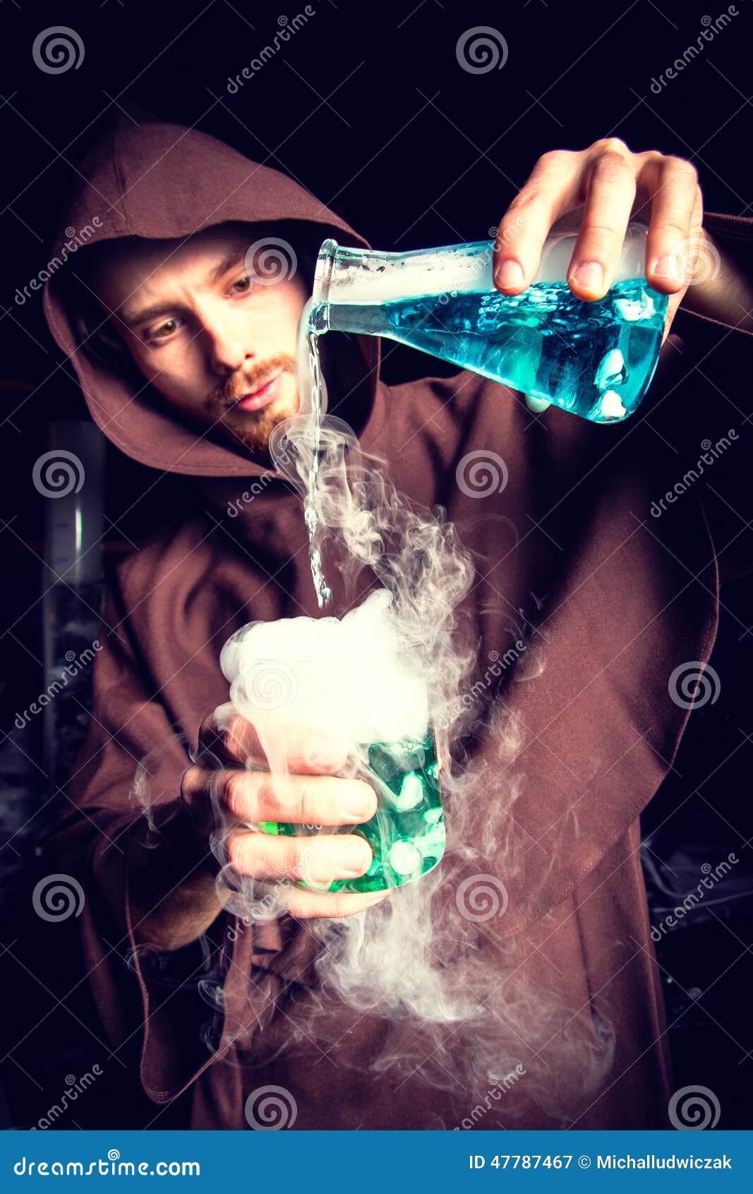 Alchemist in Chemical Laboratory Prepares Magical Liquids Stock Image ...