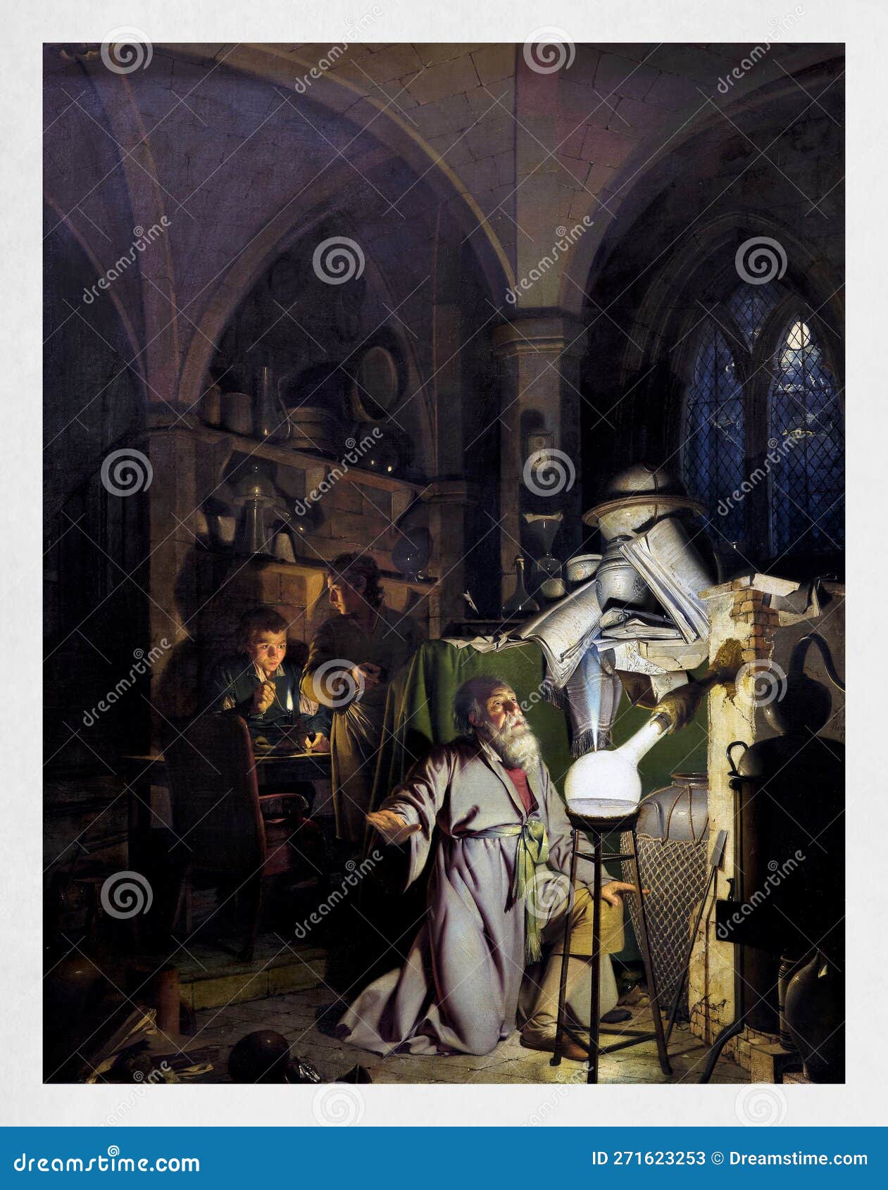 The Alchemist Discovering Phosphorus Stock Illustration - Illustration ...