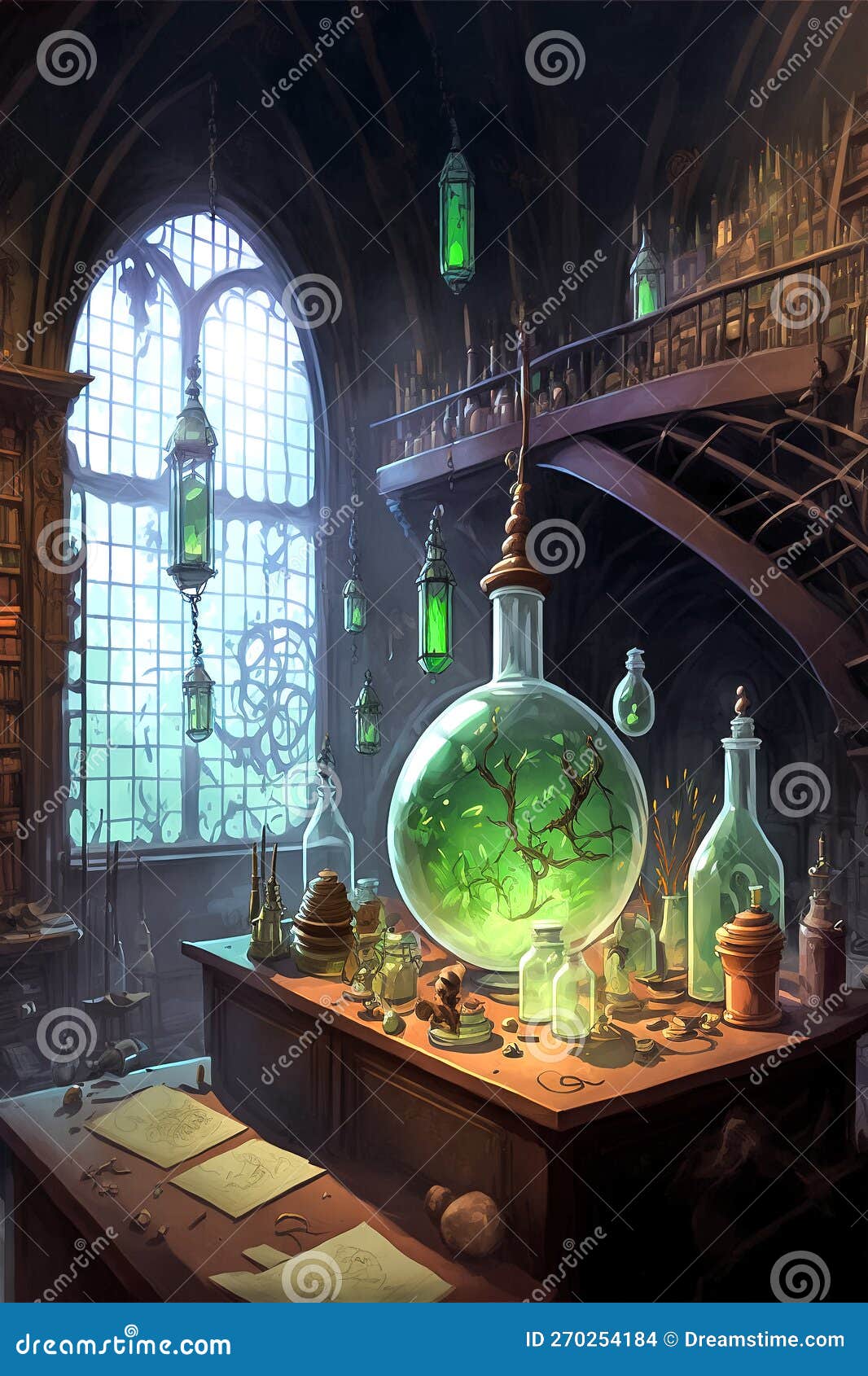 Alchemist S Desk, Flask with Magic Elixir, Vintage Laboratory Interior ...