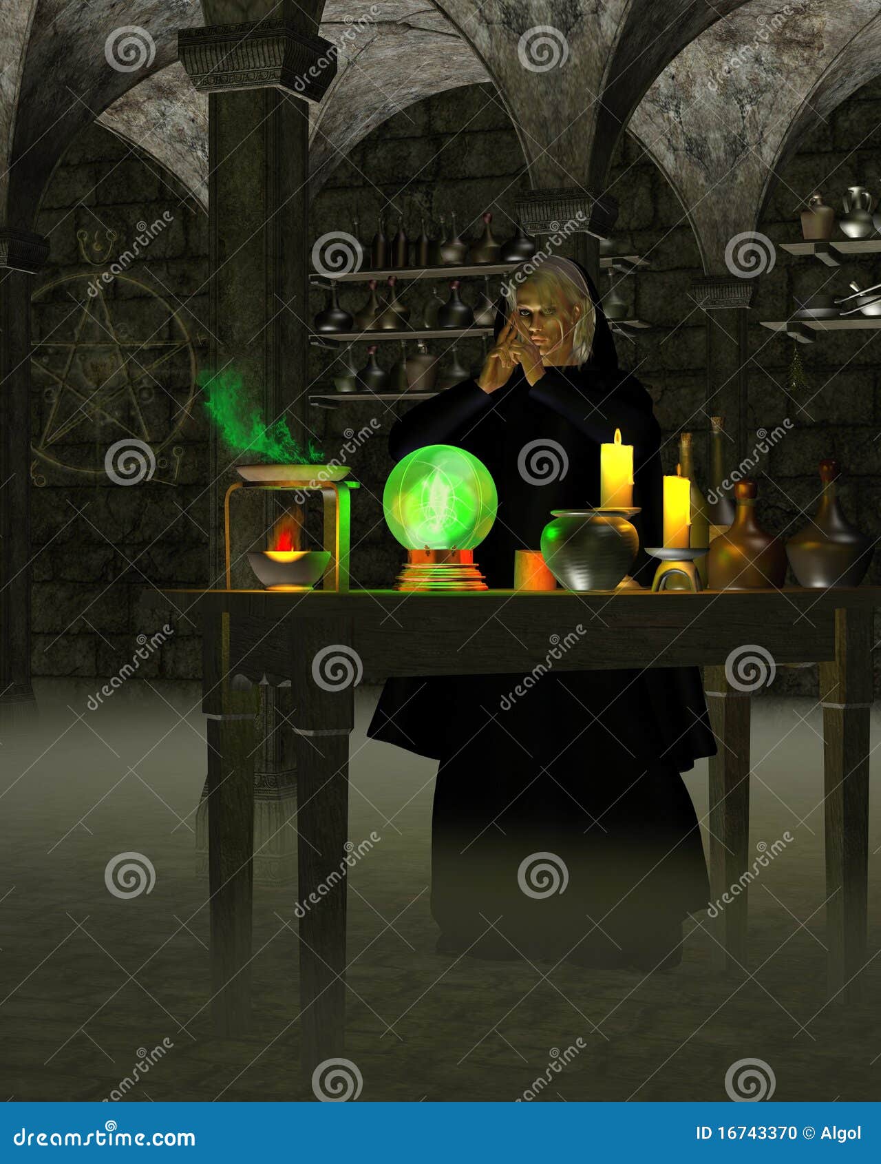 Alchemist or Wizard in Laboratory Stock Illustration - Illustration of ...