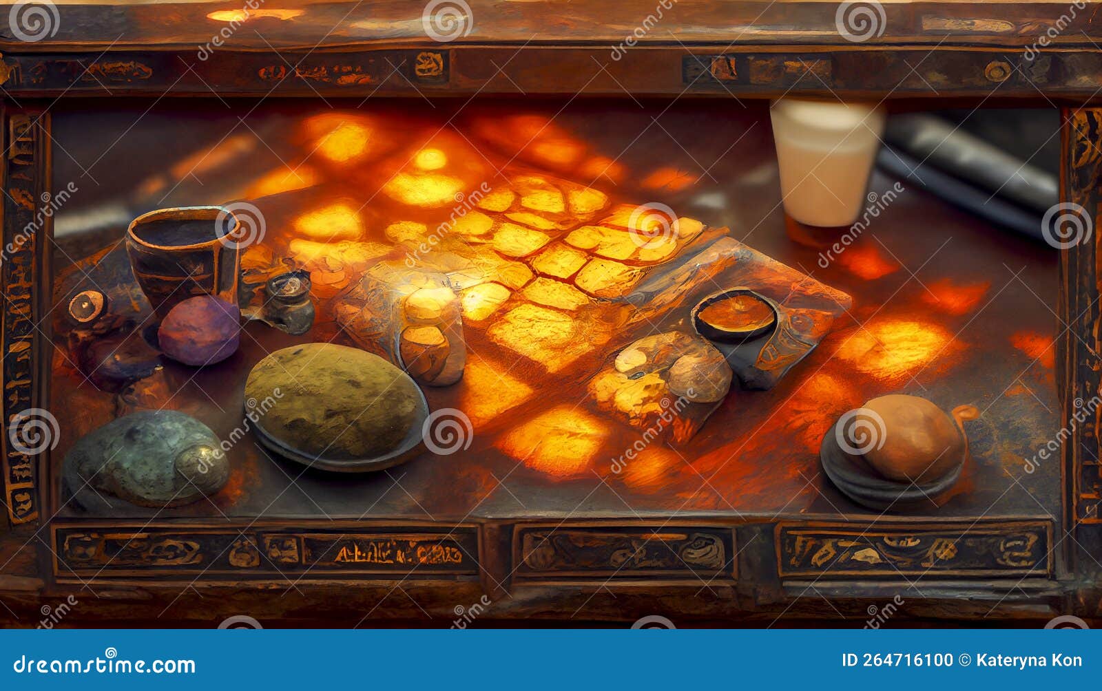 Alchemist Worktable. Wizard Laboratory with Scientific Flasks and ...
