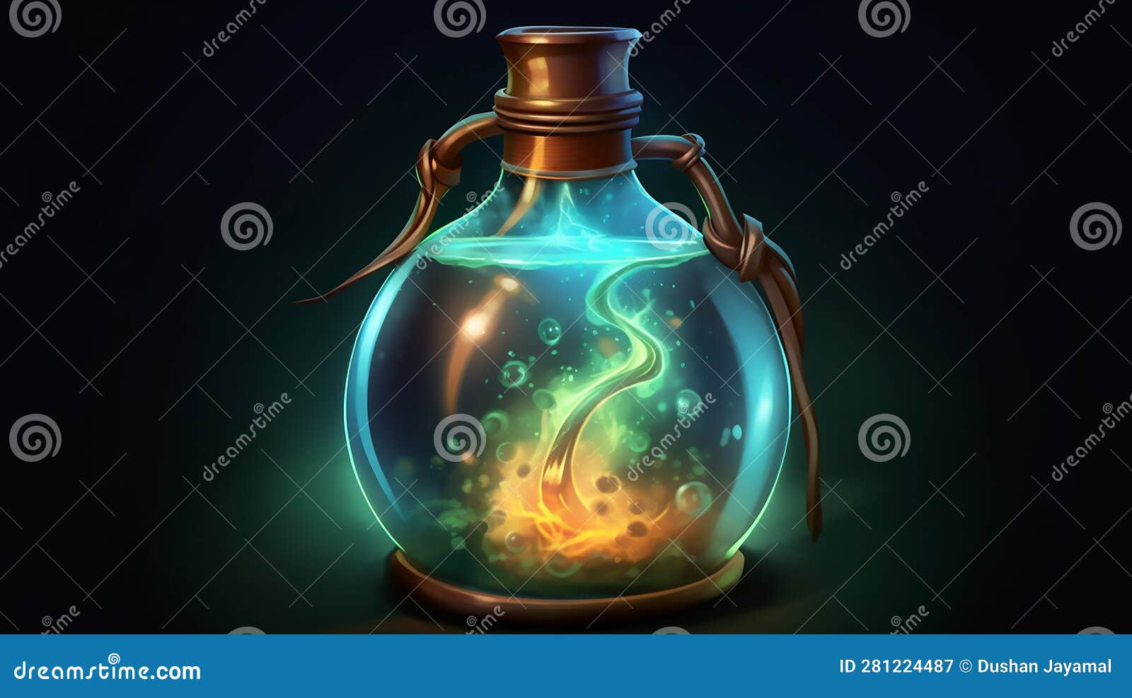 A Alchemists Flask with Glowing Fluid Inside.Generative AI Stock ...