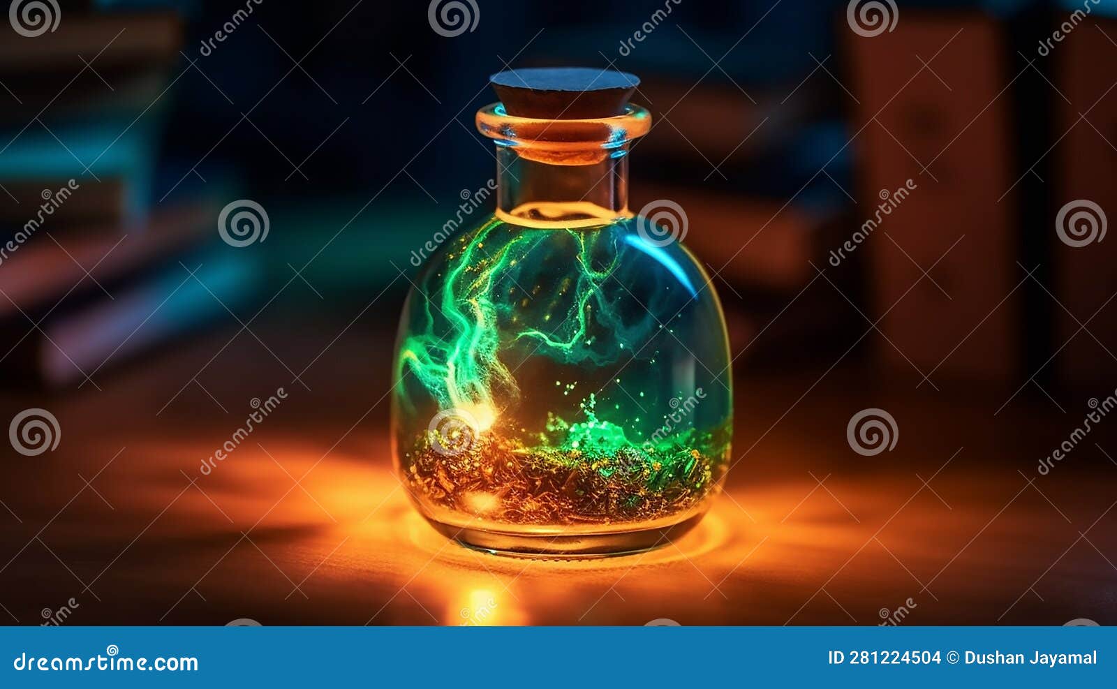 A Alchemists Flask with Glowing Fluid Inside.Generative AI Stock ...