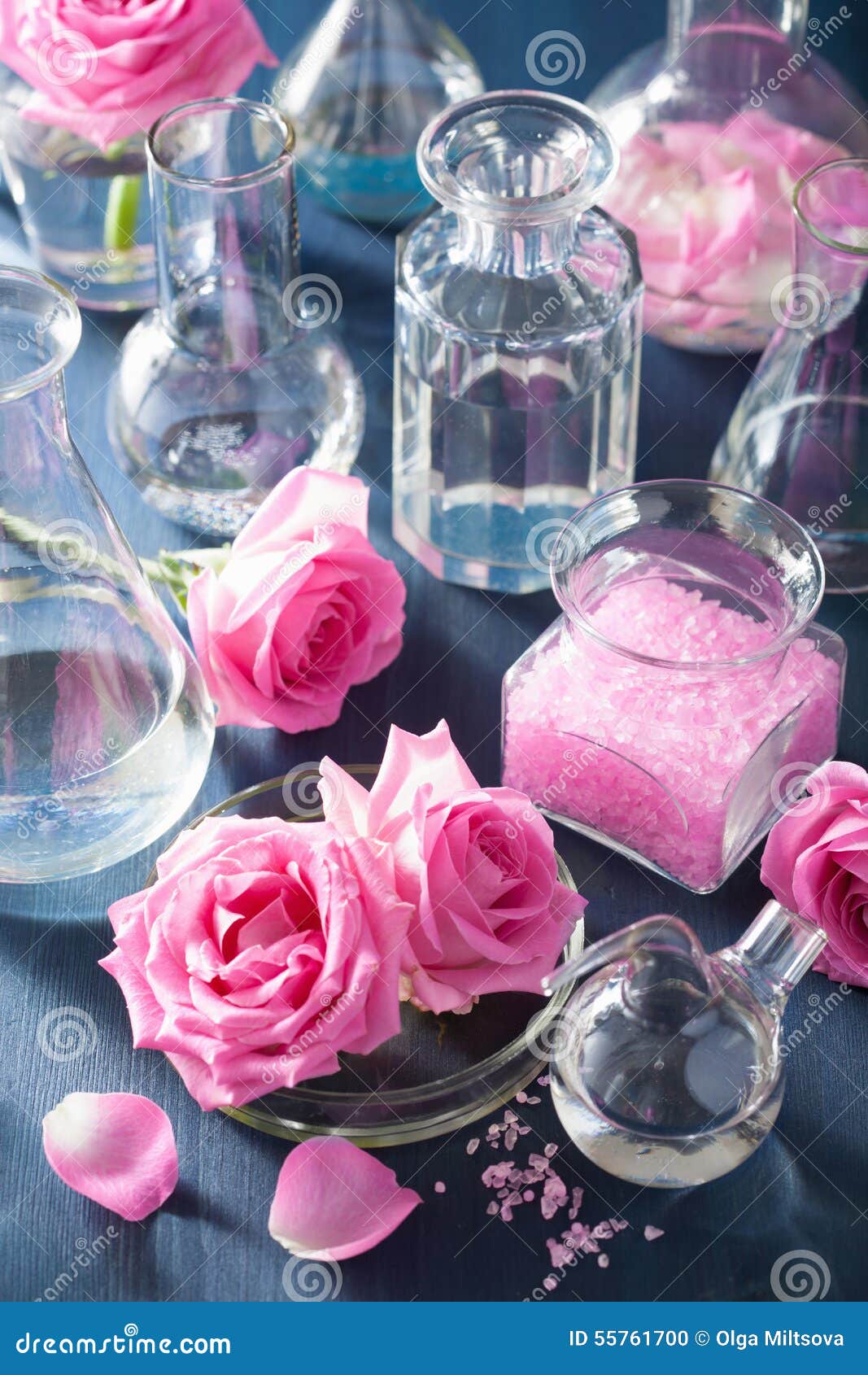 Alchemy and Aromatherapy with Rose Flowers and Chemical Flasks Stock ...