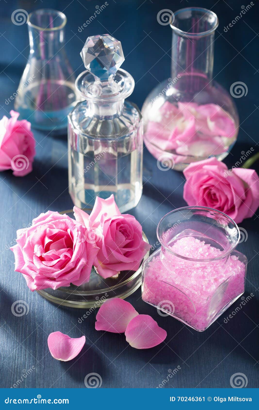 Alchemy and Aromatherapy with Rose Flowers and Chemical Flasks Stock ...