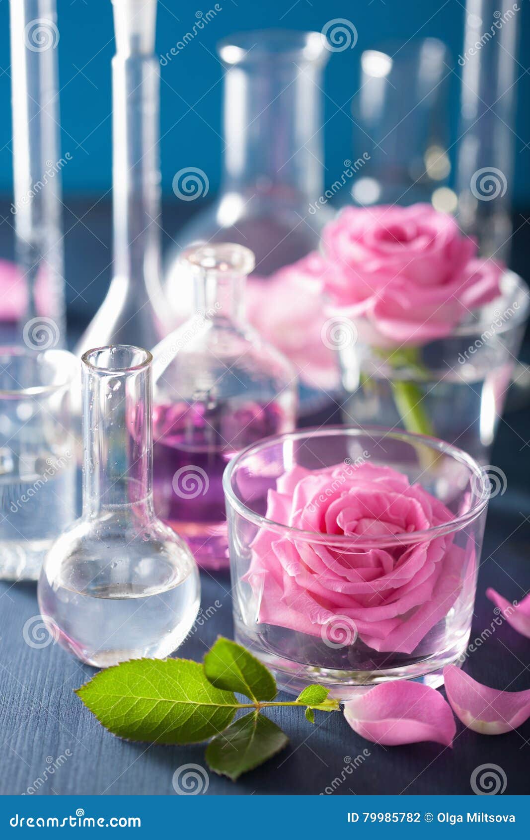 Alchemy and Aromatherapy Set with Rose Flowers and Chemical Flasks ...