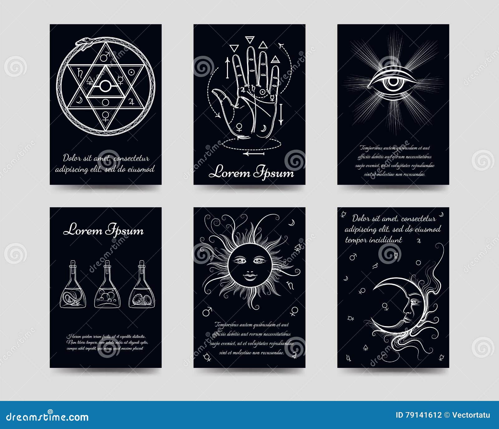 Alchemy and cards set stock vector. Illustration of design - 79141612