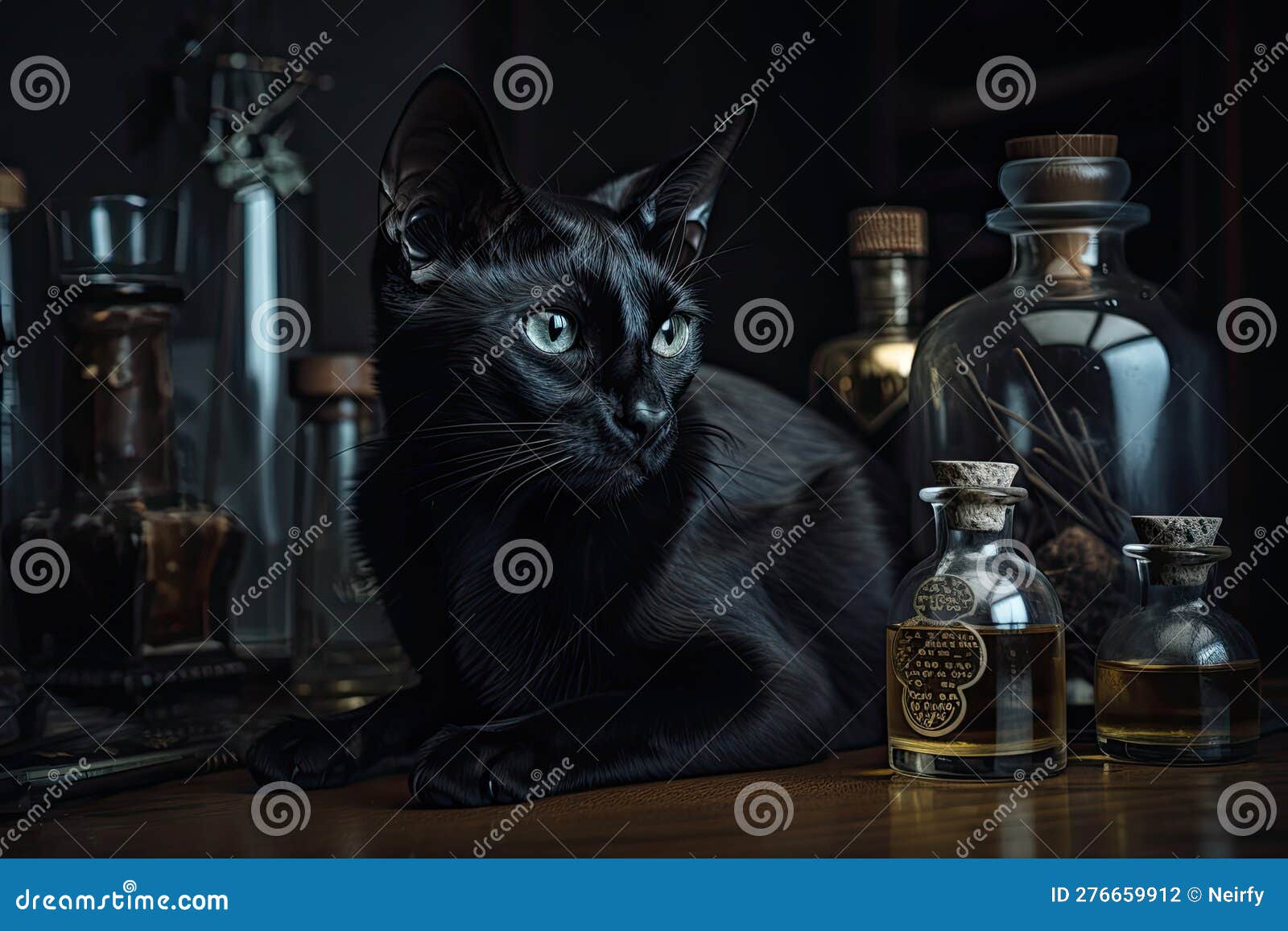 Alchemy cat, ai generative stock illustration. Illustration of potion ...