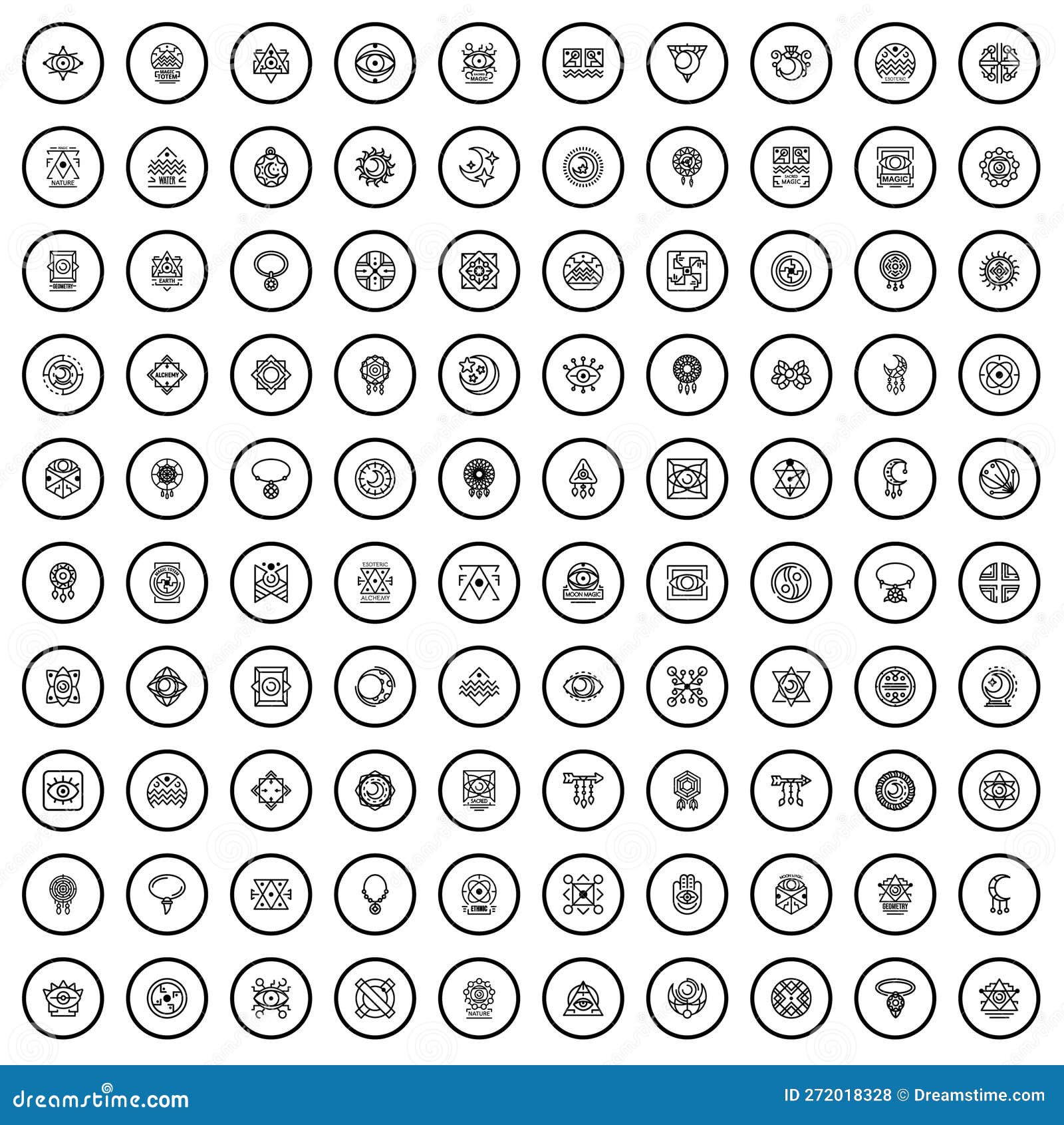 100 Alchemy Icons Set, Outline Style Stock Vector - Illustration of ...