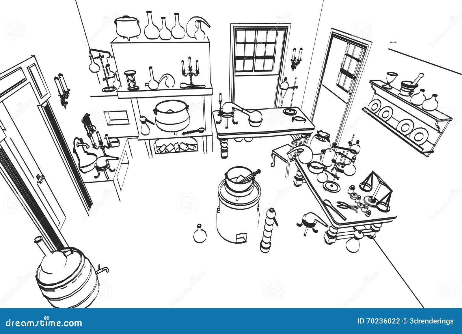 Alchemy lab stock illustration. Illustration of flask - 70236022