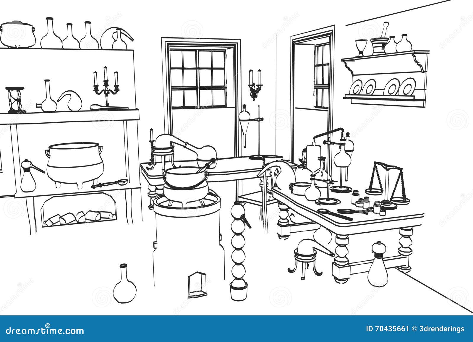 Alchemy lab stock illustration. Illustration of medieval - 70435661