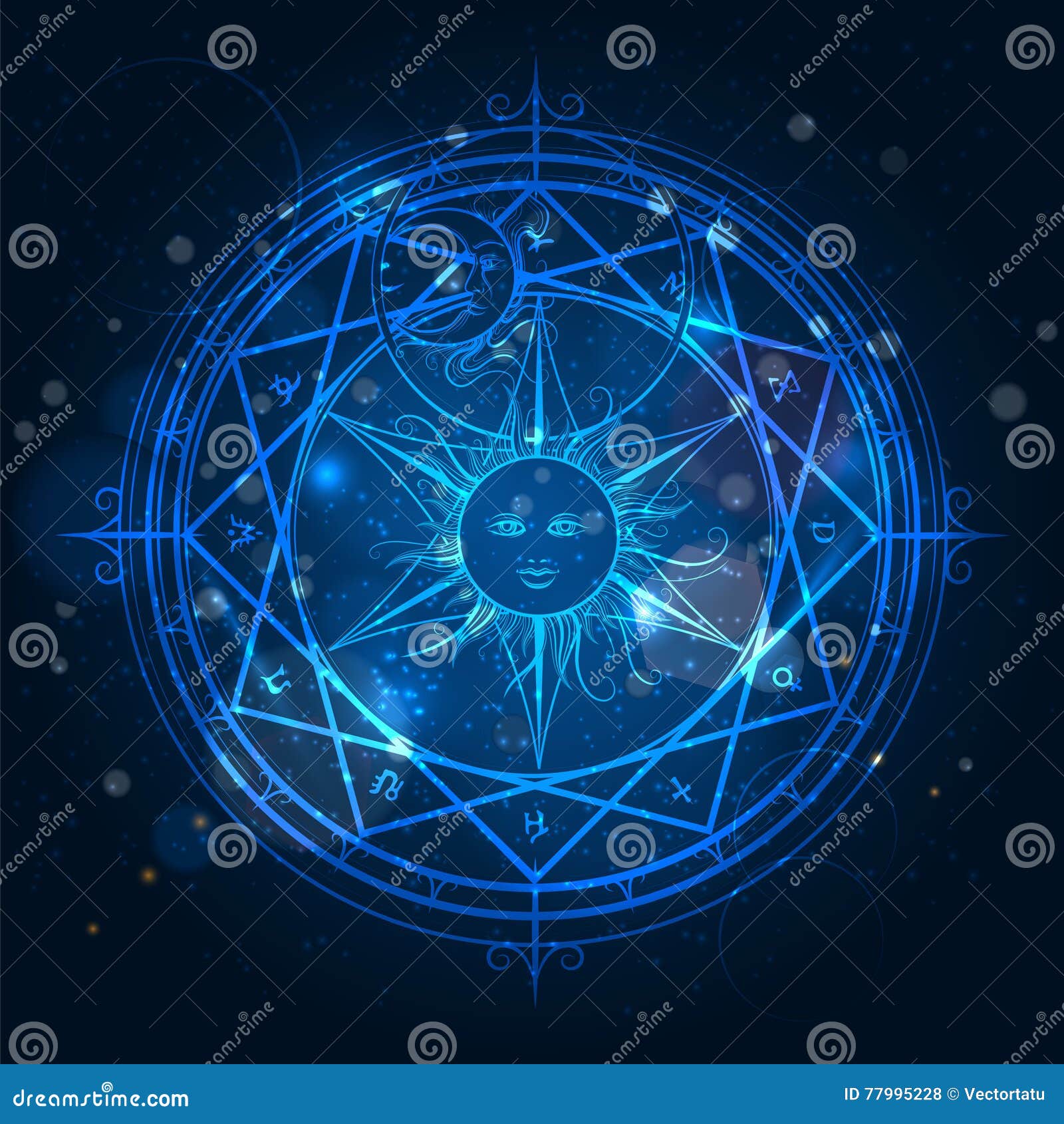 Alchemy Magic Circle On Blue Background Vector Illustration ...
