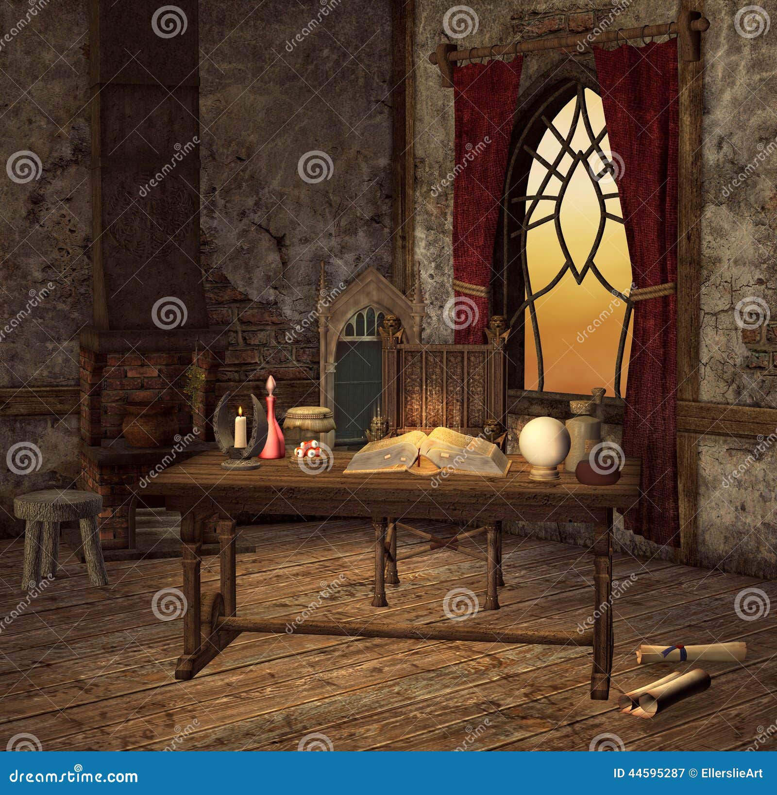 Alchemy Room With Vials And Wizard Desk Stock Photography ...