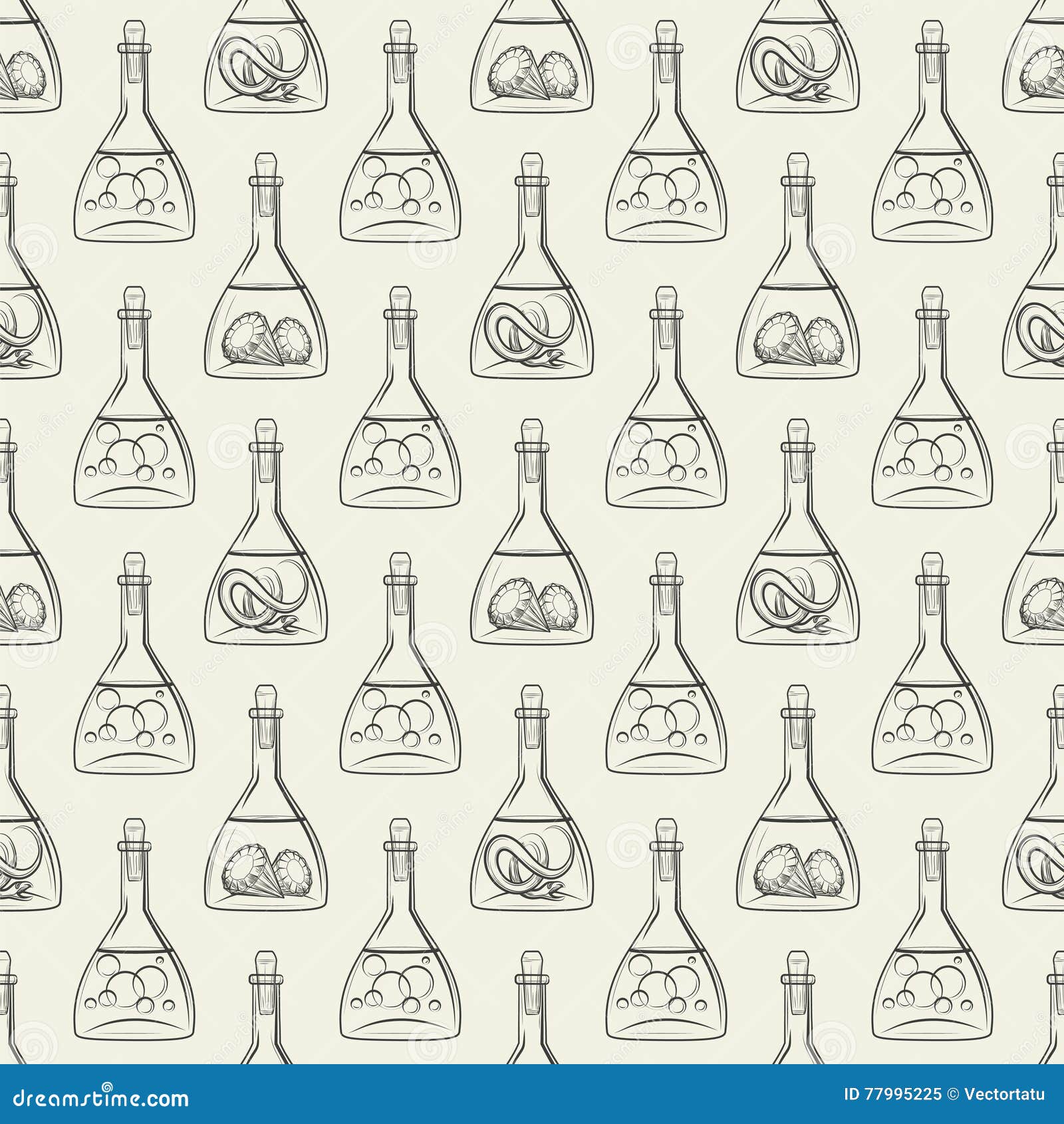 Alchemy Seamless Pattern with Bottles Stock Vector - Illustration of ...