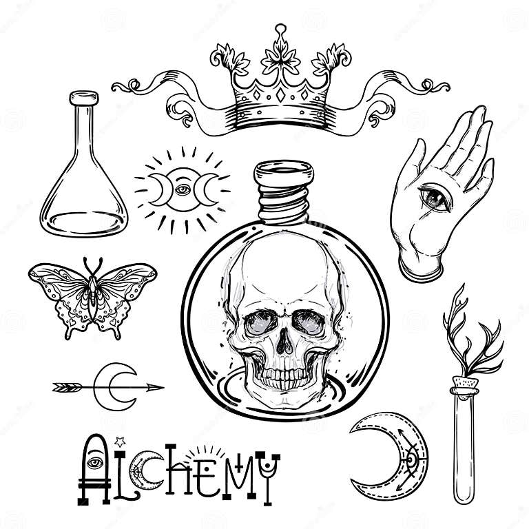 Alchemy Symbol Icon Set Spirituality Occultism Chemistry Mag Stock
