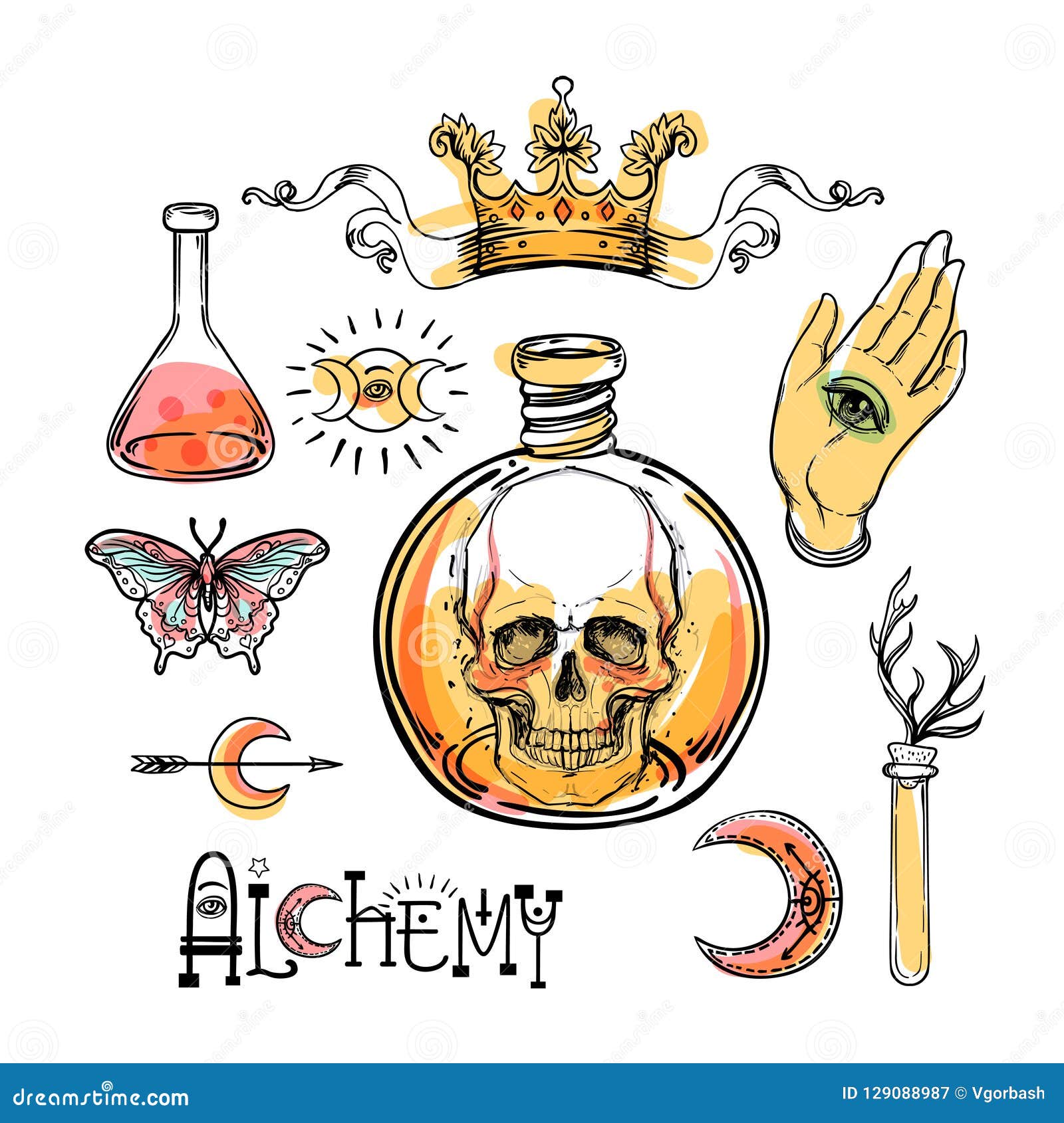 Alchemy Symbol Icon Set Spirituality Occultism Chemistry Mag Stock