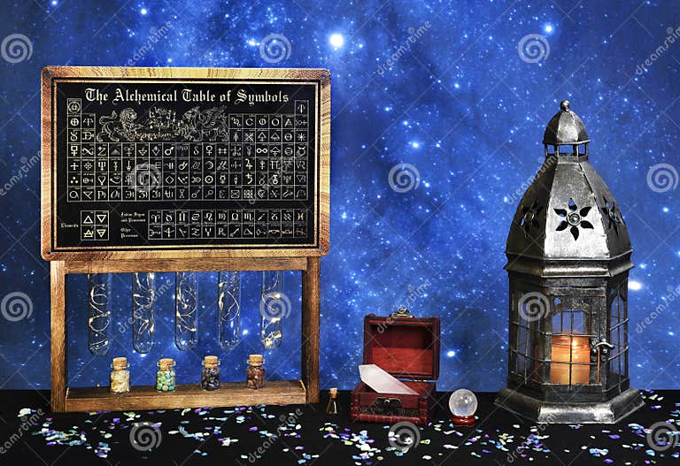 Alchemy Table of Symbols and Metaphysical Items Stock Image - Image of ...