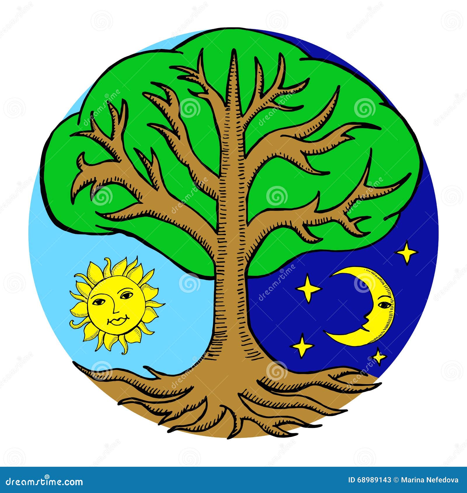 Alchemy Tree with a Sun and a Moon from Different Sides of it. N Stock ...