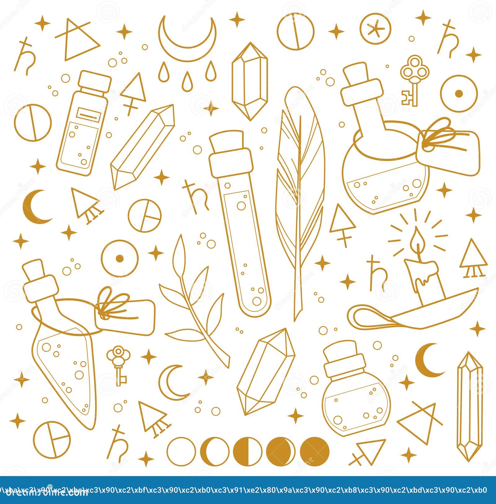 Set of Flasks and Alchemy Symbols Stock Vector - Illustration of moon ...