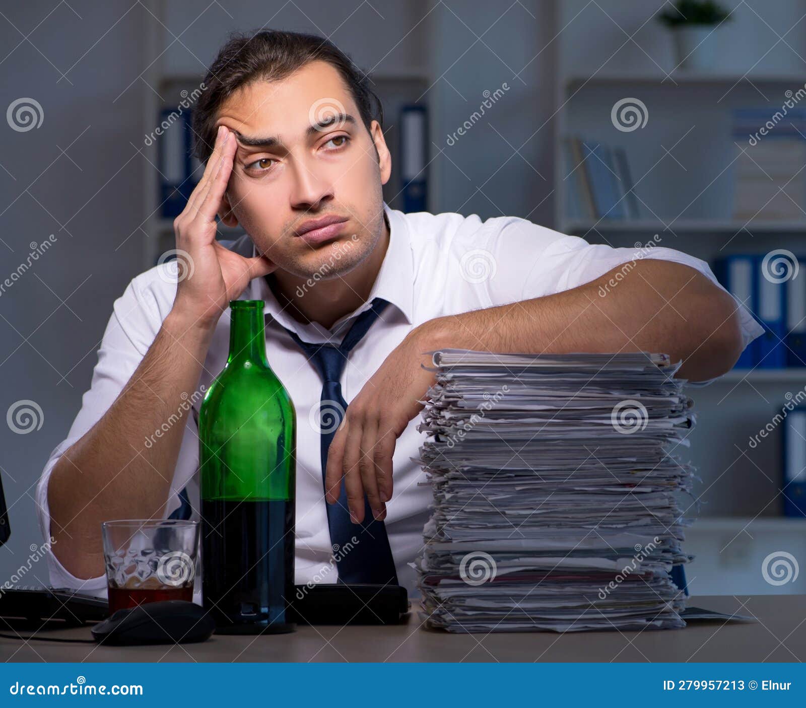 Alcohol Addicted Businessman Working Late in the Office Stock Image ...