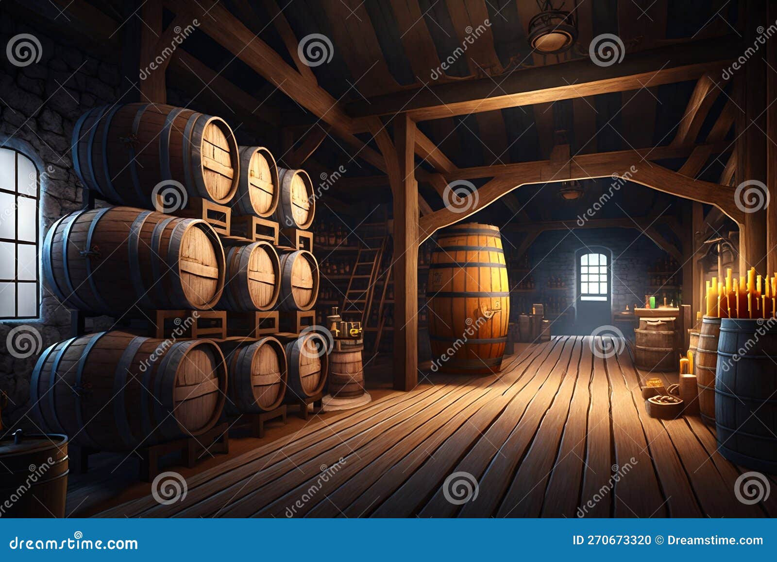 Alcohol Barrel Room Interior. Generative AI Stock Illustration ...