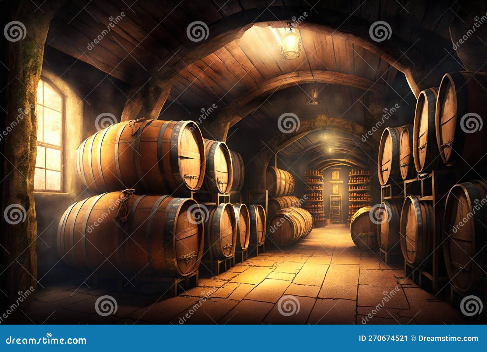Alcohol Barrel Room Interior. Generative AI Stock Illustration ...