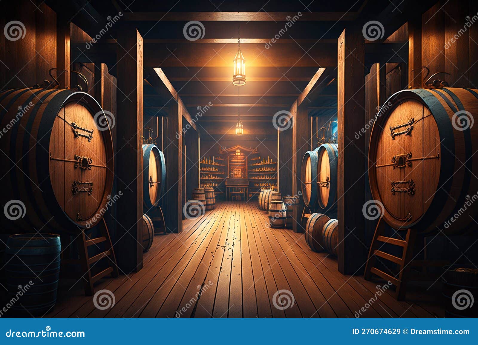 Alcohol Barrel Room Interior. Generative AI Stock Illustration ...