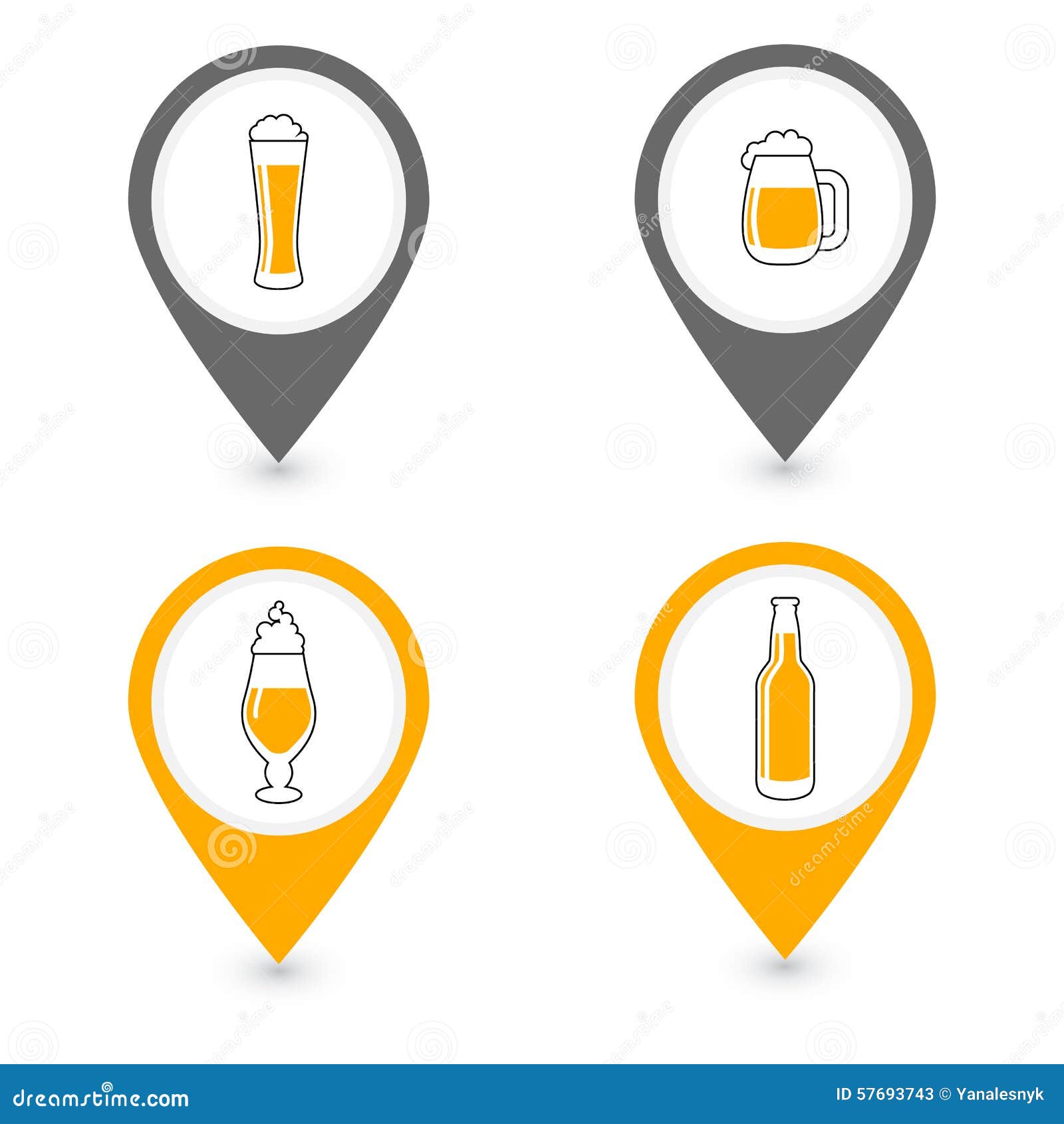 Alcohol or Beer Bar Location Pin, Vector Icon Set Stock Illustration ...