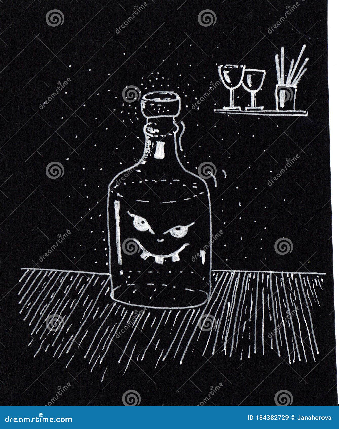 Alcohol in bottle stock vector. Illustration of demon - 184382729