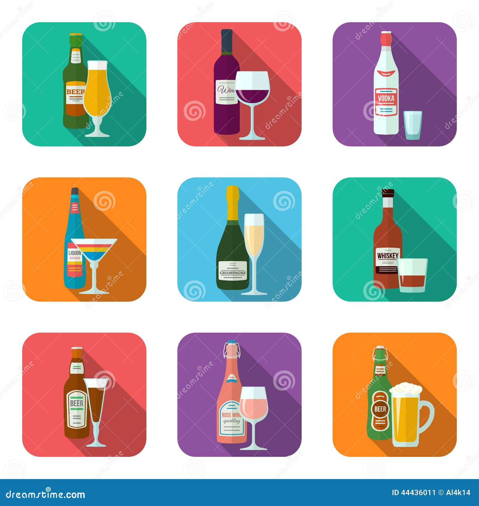 Alcohol Bottles and Glasses Icons Set Stock Vector - Illustration of ...