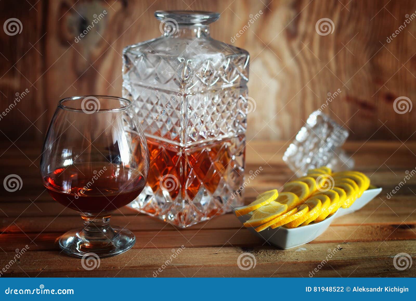 Alcohol Brandy Set Glass and Carafe Stock Photo - Image of closeup ...