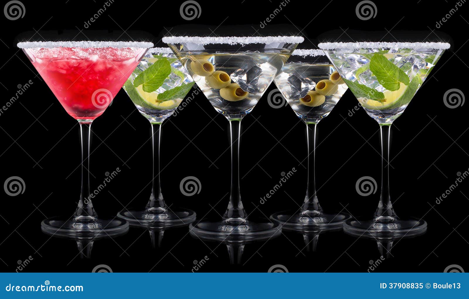 Alcohol Cocktail Set on a Black Stock Image - Image of green, glass ...