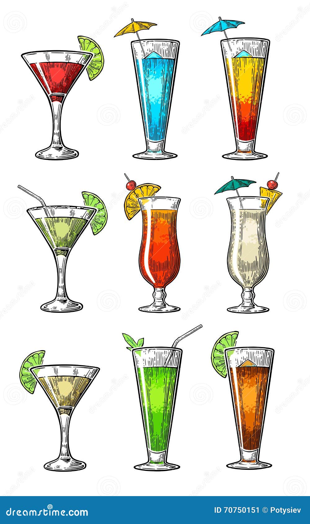 Alcohol Cocktail Set Margarita Sex On The Beach Pina Colada