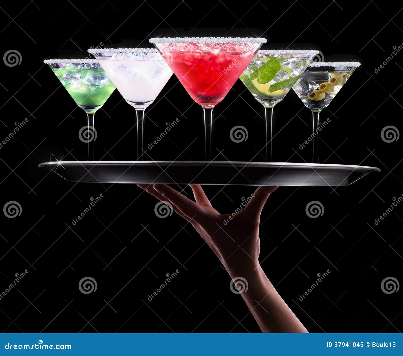 Alcohol Cocktail Set on a Waiter Tray Stock Image - Image of glass ...