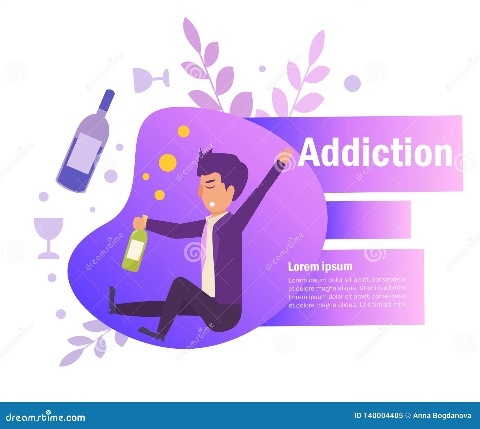 Alcohol Dependence Vector. Cartoon. Isolated Art on White Background ...