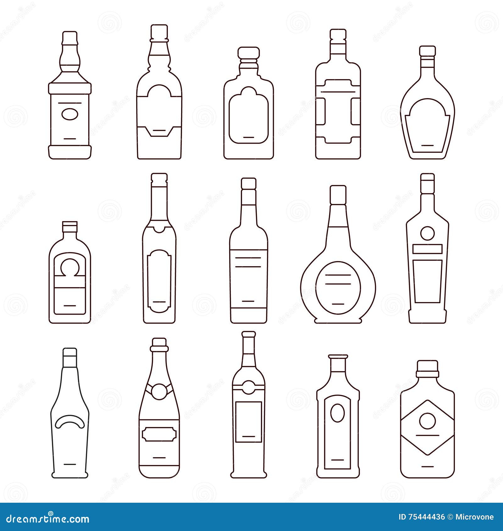 Alcohol Drink Bottles Types of Vector Icons Set Stock Vector ...