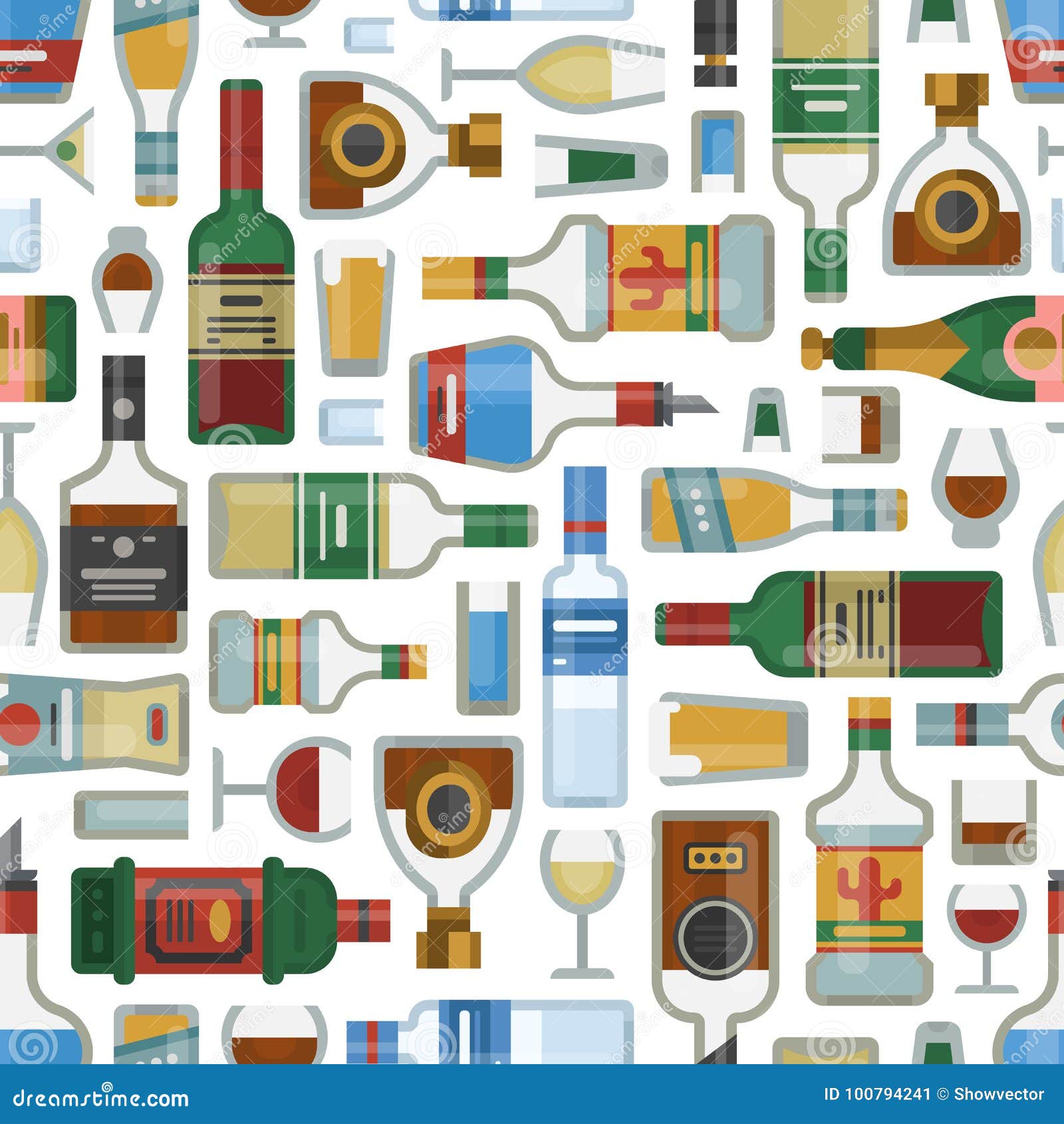 Alcohol Drinks Cocktail Bottle Seamless Pattern Lager Container Drunk ...