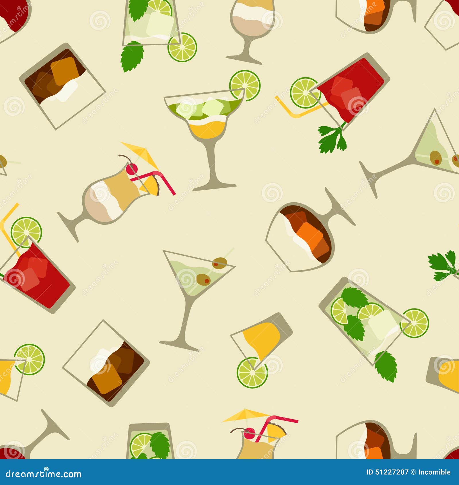 Alcohol Drinks And Cocktails Seamless Pattern In Cartoon Vector ...