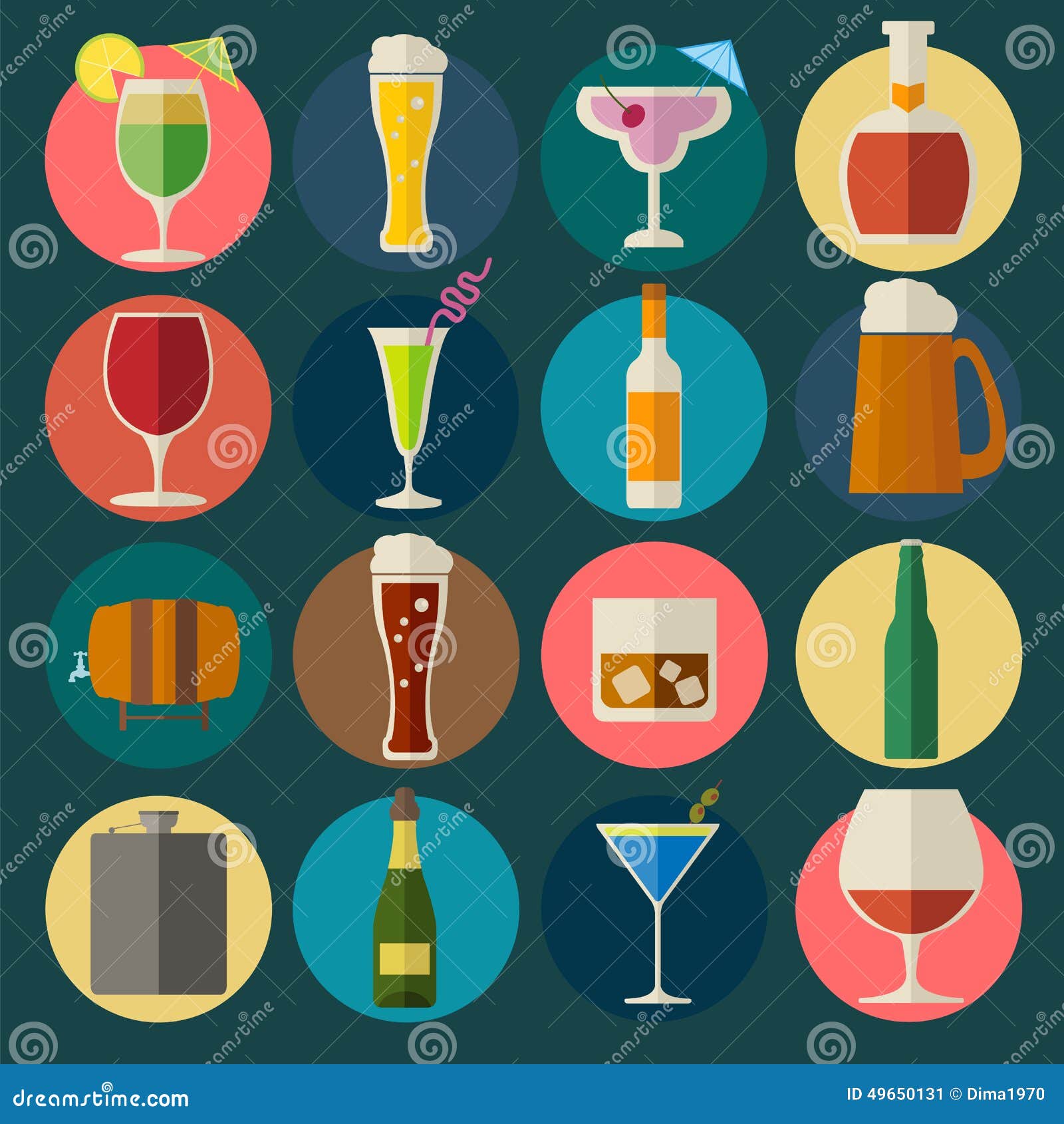 Alcohol Drinks Icons. 16 Flat Icons Set Stock Vector - Illustration of ...