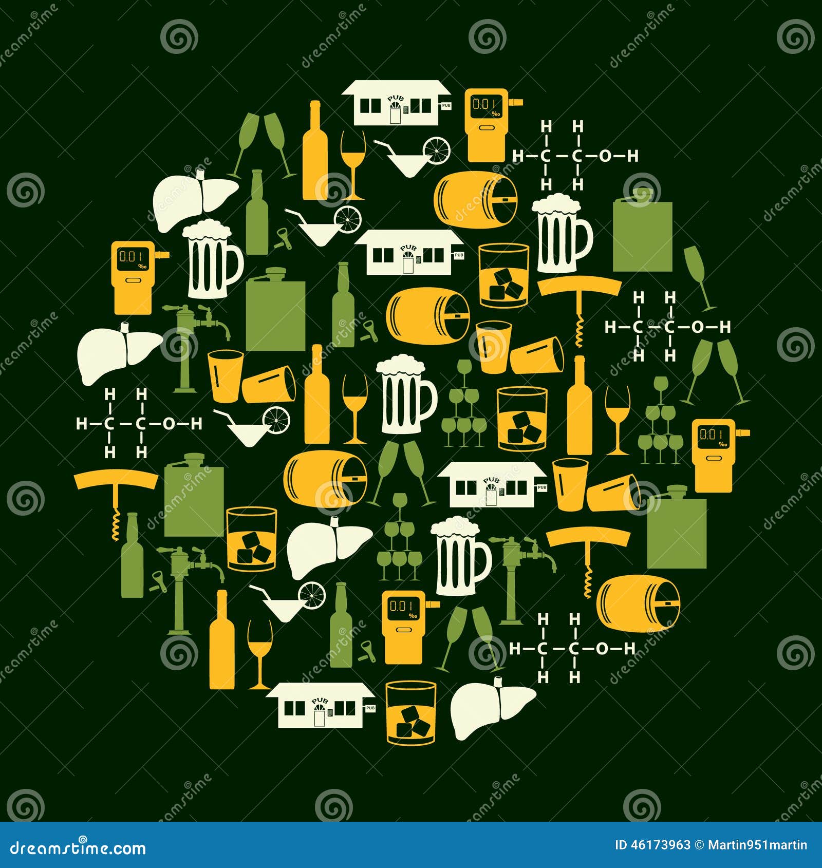 Alcohol Drinks Icons Set in Color Circle Stock Vector - Illustration of ...