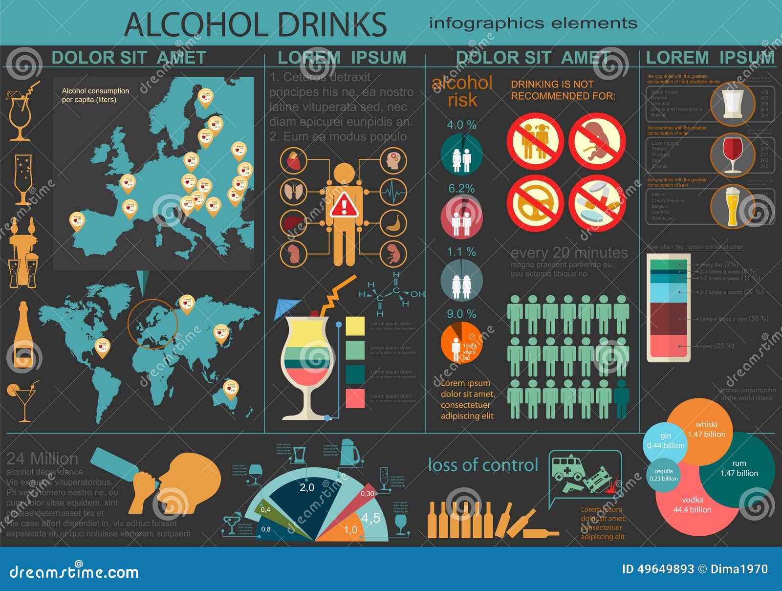 Alcohol drinks infographic stock vector. Illustration of elements ...