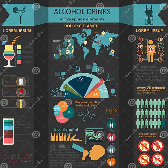 Alcohol drinks infographic stock vector. Illustration of brandy - 49649943