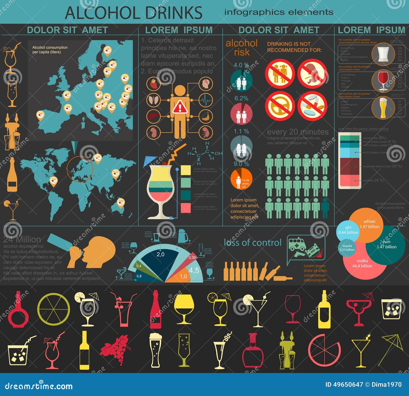 Alcohol drinks infographic stock vector. Illustration of beverage ...