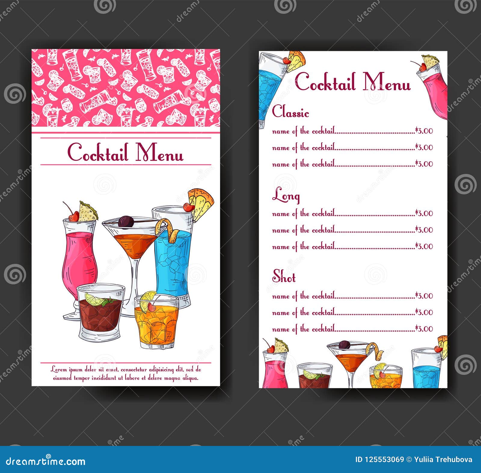 Alcohol Drinks Menu. Bar Brochure Template for Cafe or Restaurant Stock ...