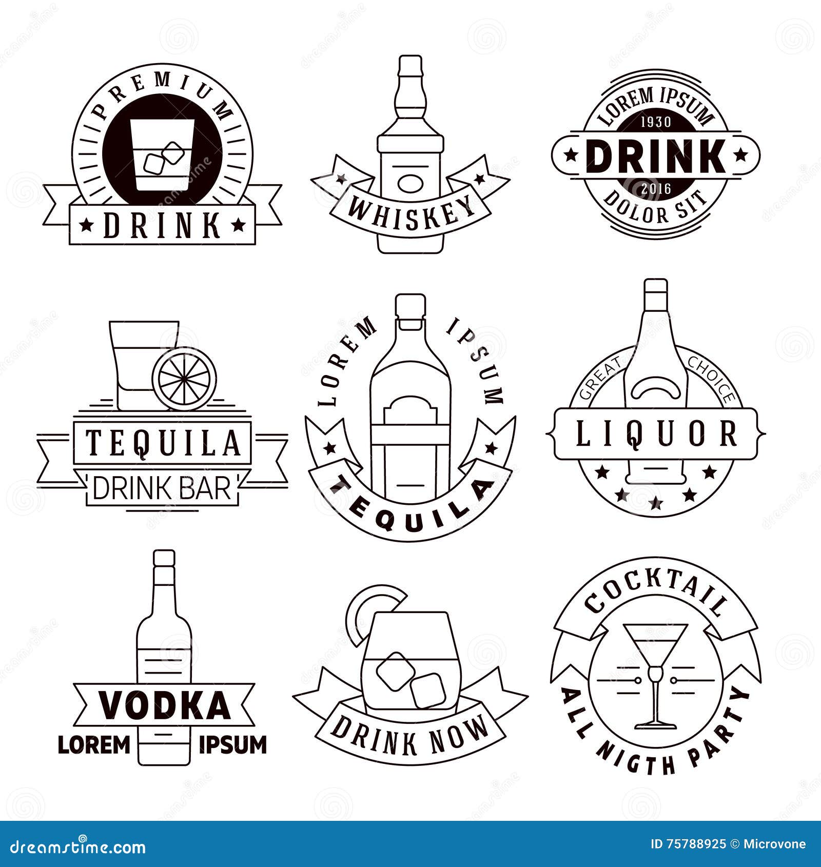Alcohol Drinks Vector Emblems, Badges, Logo Set Stock Vector ...