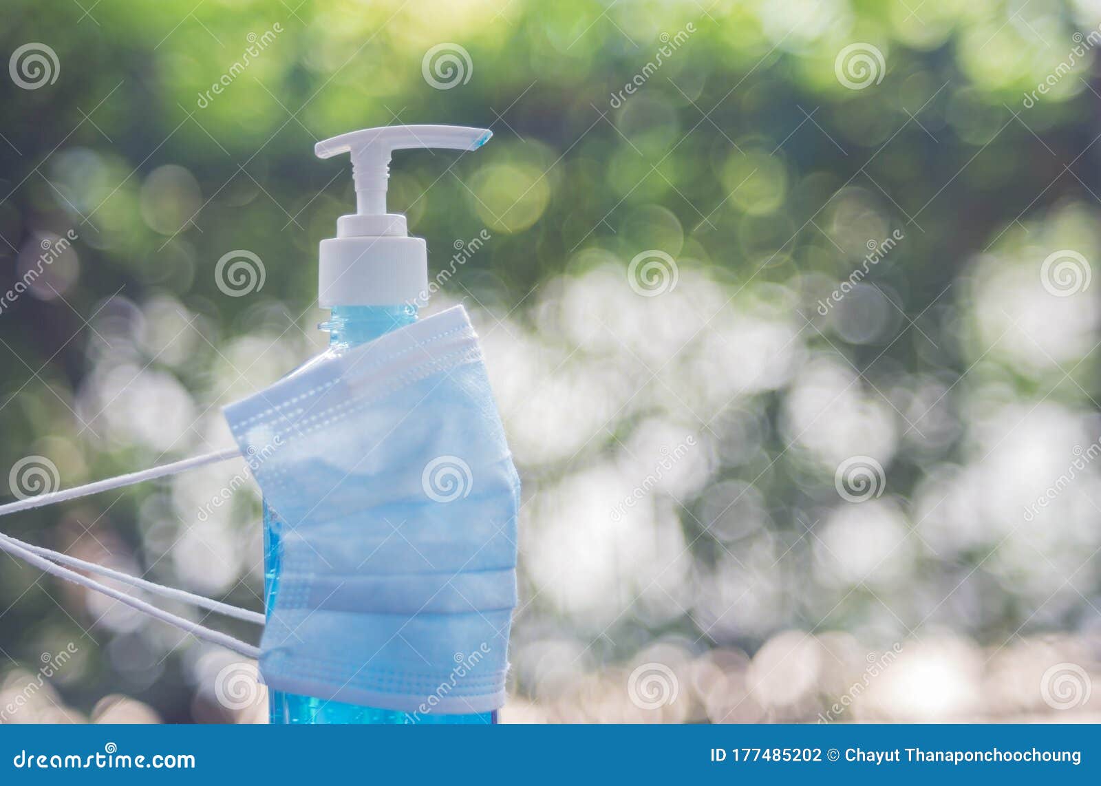 Alcohol Gel and Face Masks stock photo. Image of surgical - 177485202