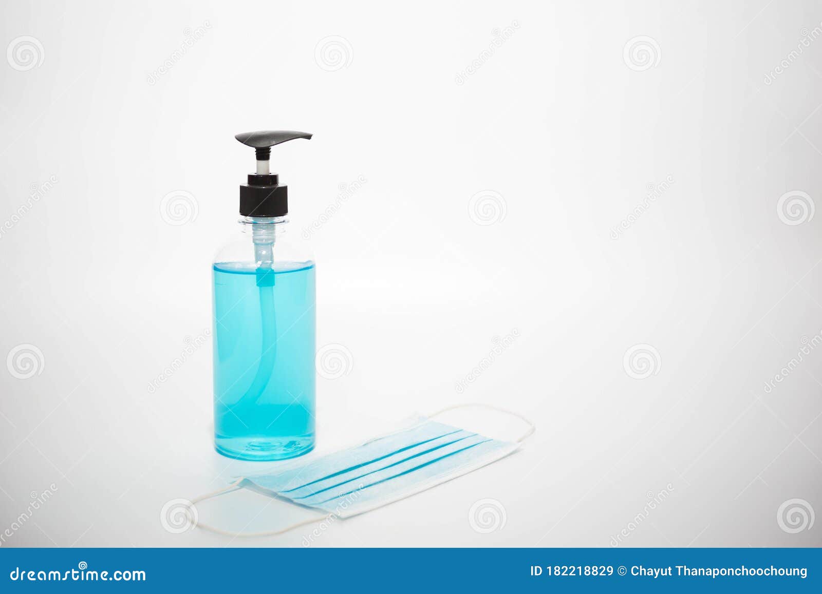 Alcohol gel and Face Masks stock image. Image of alcohol - 182218829